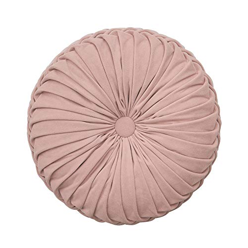 Cassiel Home Pink Round Throw Pillow Handmade Pleated Decorative Floor Pillow Back to School Gift for Girls Velvet College Dorm Room Throw Pillow 14.5 inches