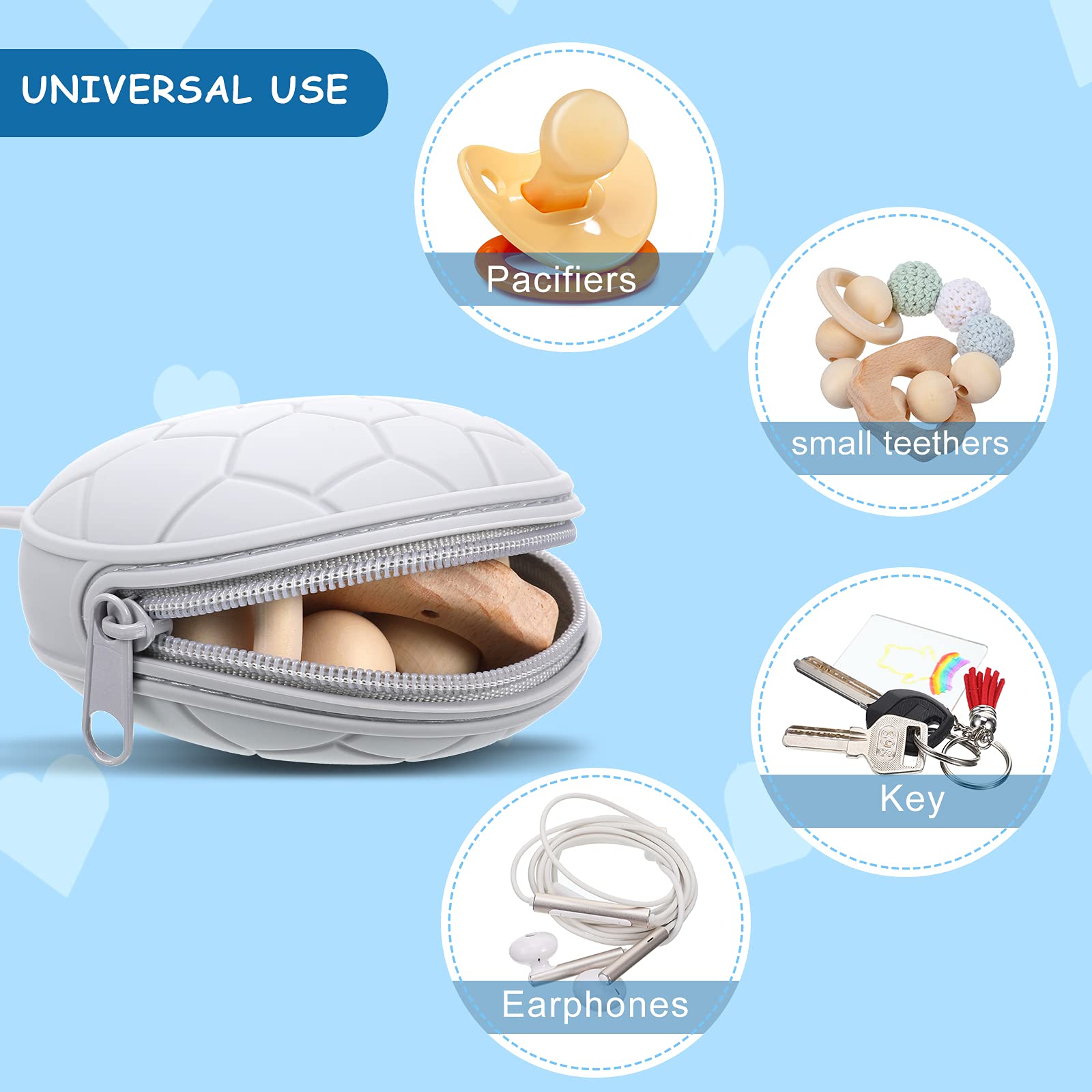 Nuanchu 4 Pieces Pacifier Holder Case Set 2 Silicone Portable Pacifier Case Cover Pouch for Diaper Bag with 2 Transparent BPA Free Pacifier Storage Container Box(Gray, Army Green)