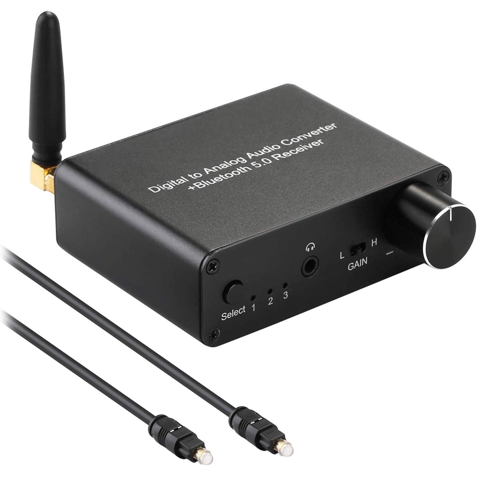 192kHz Digital to Analog Converter Bluetooth 5.0 Receiver DAC with 16-300Ί Headphone Amplifier Optical/Coaxial to RCA 3.5mm Audio Output with Volume Control for TV Phone Tablet (normal, basic)