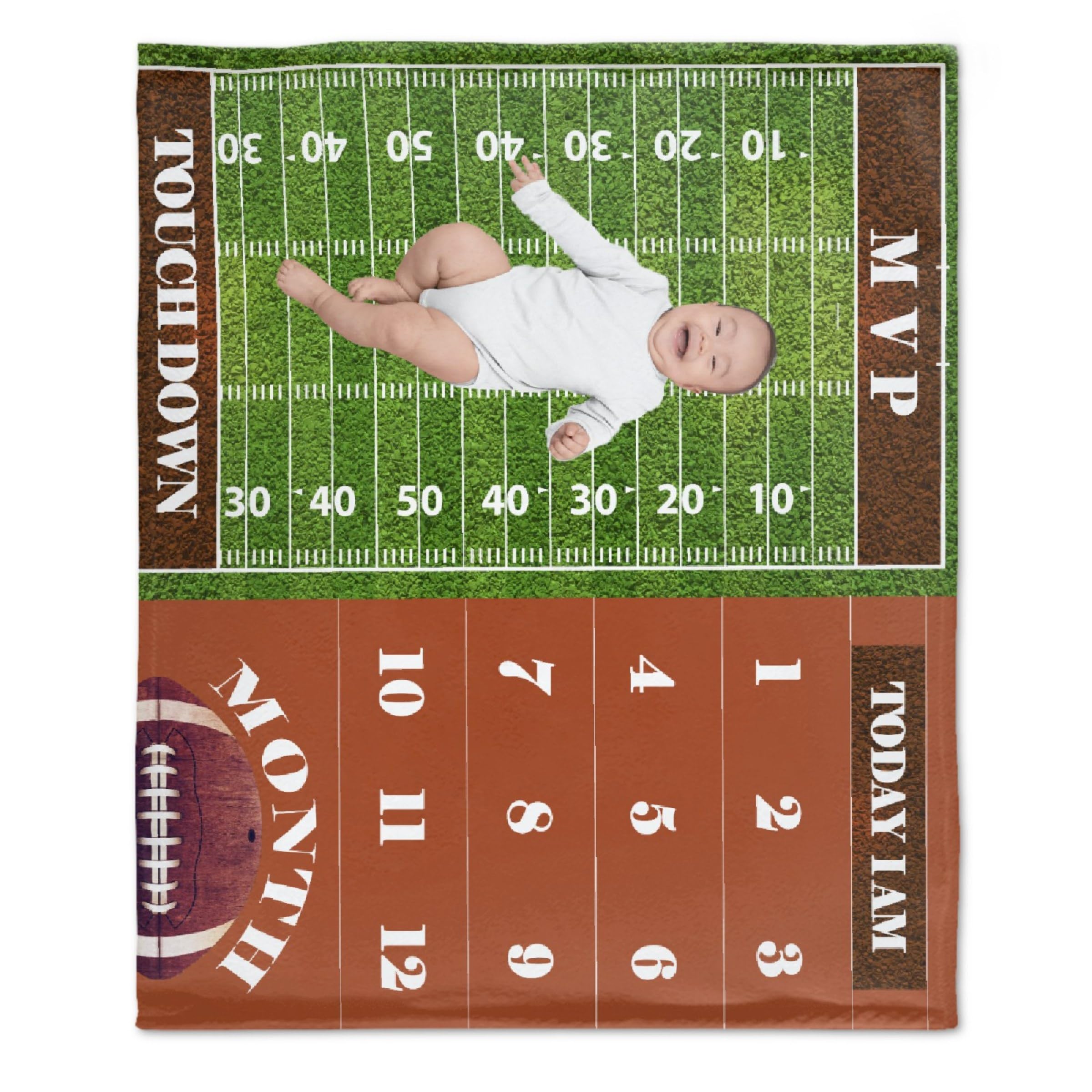 Todeyya Football Theme Monthly Baby Milestone Blanket for Boy Girl, Personalized Baby ​Super Soft Flannel Fleece Blanket for Newborn Baby Gifts S 50"X40" for Kid