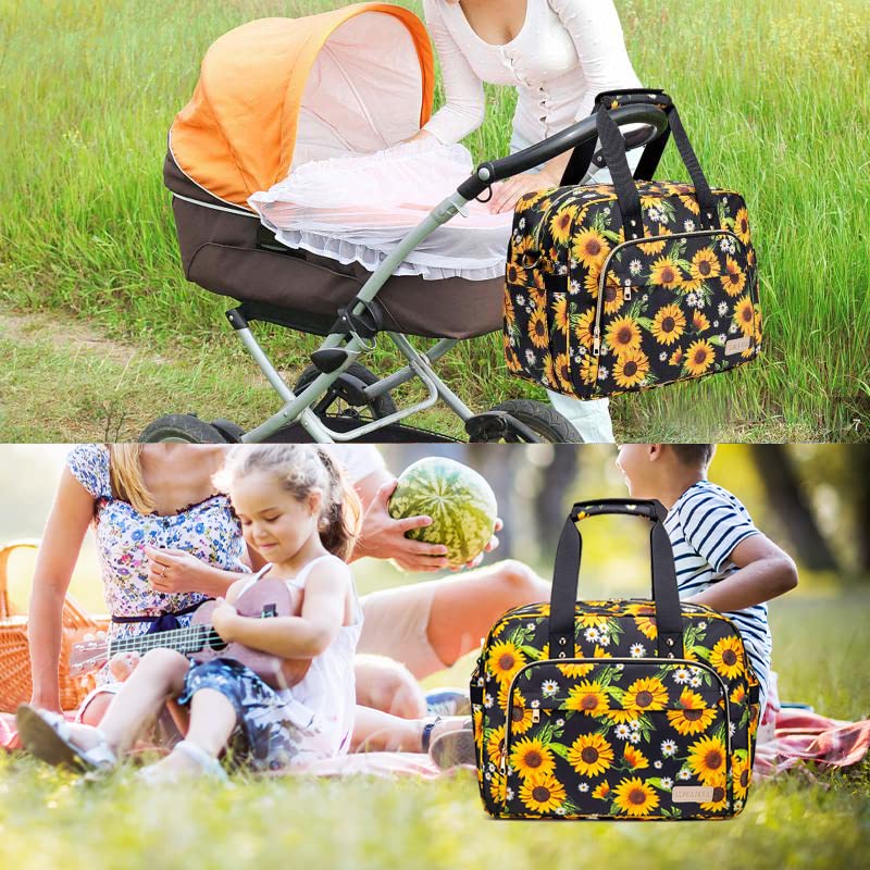 COALA HOLA 4 in 1 Baby Diaper Bag, Ergonomic Multi-function Waterproof Travel Backpack for Mom - Sunflower