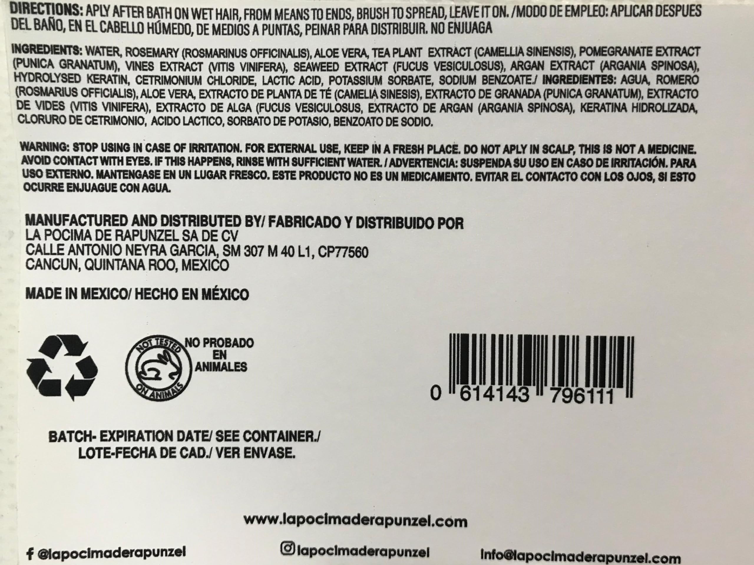 Hair Conditioner Leave-in (Libre de enjuague) Pócima de Rapunzel