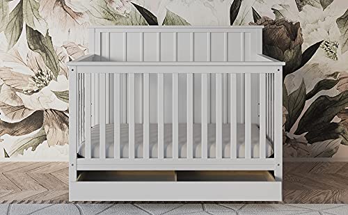 STORKCRAFT Forrest 5-in-1 Convertible Crib with Drawer (White) β GREENGUARD Gold Certified, Crib with Drawer Combo, Full-Size Nursery Storage Drawer, Converts to Toddler Bed, Daybed and Full-Size Bed