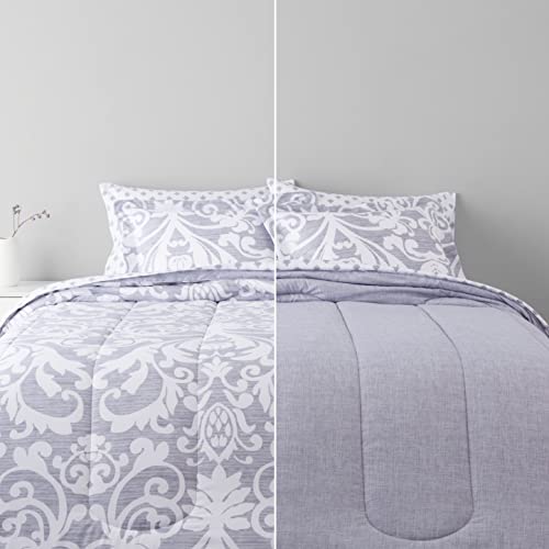 Amazon Basics Ultra-Soft Lightweight Reversible Microfiber Comforter Bed-in-a-Bag, 7-Piece Set, Full/Queen, Gray Medallion