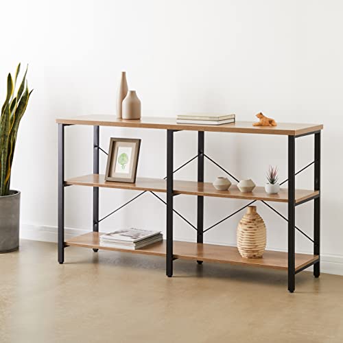 Coral Flower Washed Oak Square Side Shelf for Living Room, Wood and Metal Nightstand,End Table with Storage, Light oak