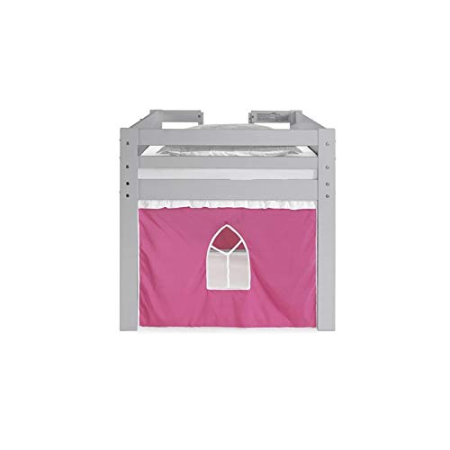 Alaterre Furniture Jasper Twin Junior Loft Bed, Dove Gray Frame and Pink/White Bottom Playhouse Tent