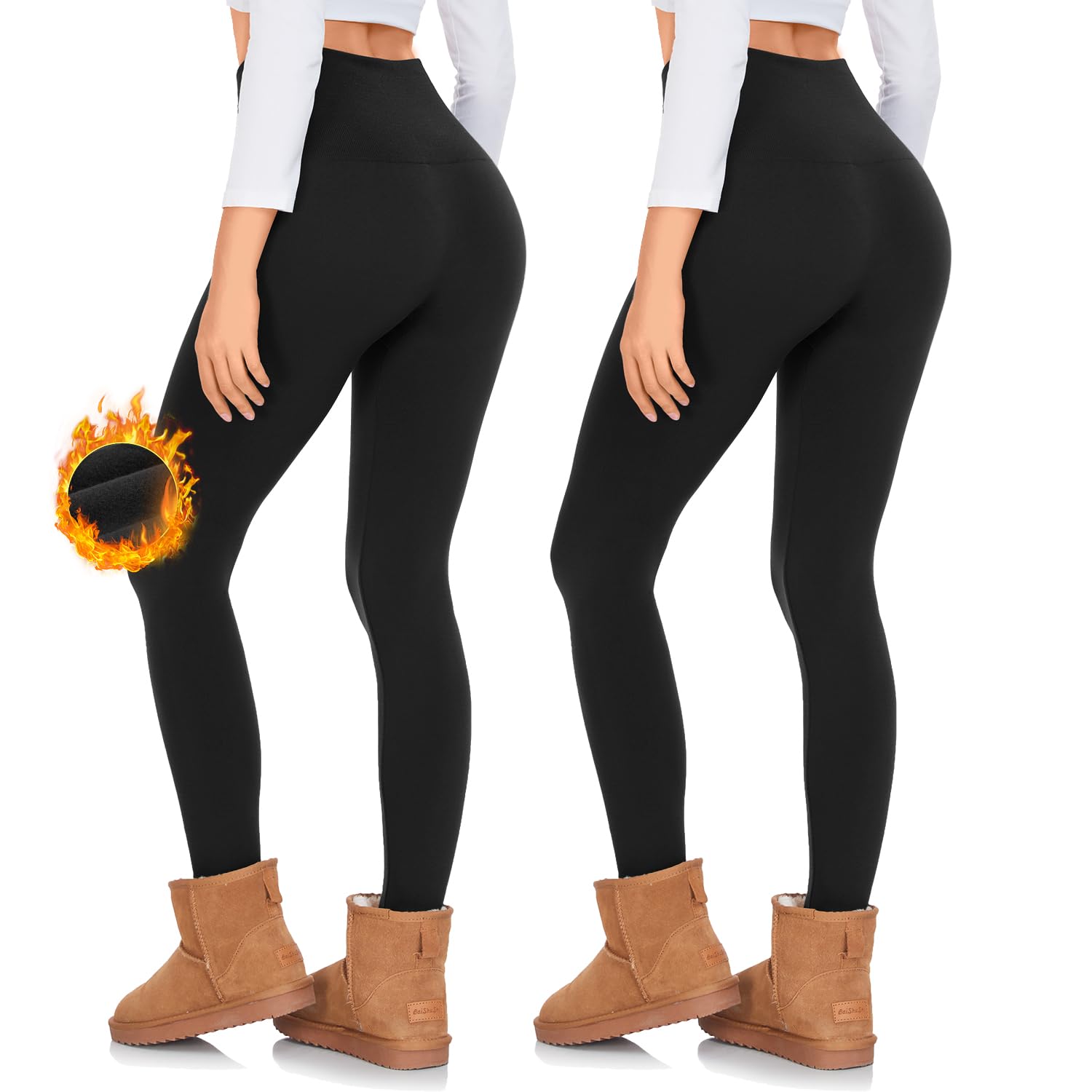 2 Pack Fleece Lined Leggings Women-High Waisted Winter Tummy Control Thermal Warm Yoga Pants for Hiking Workout