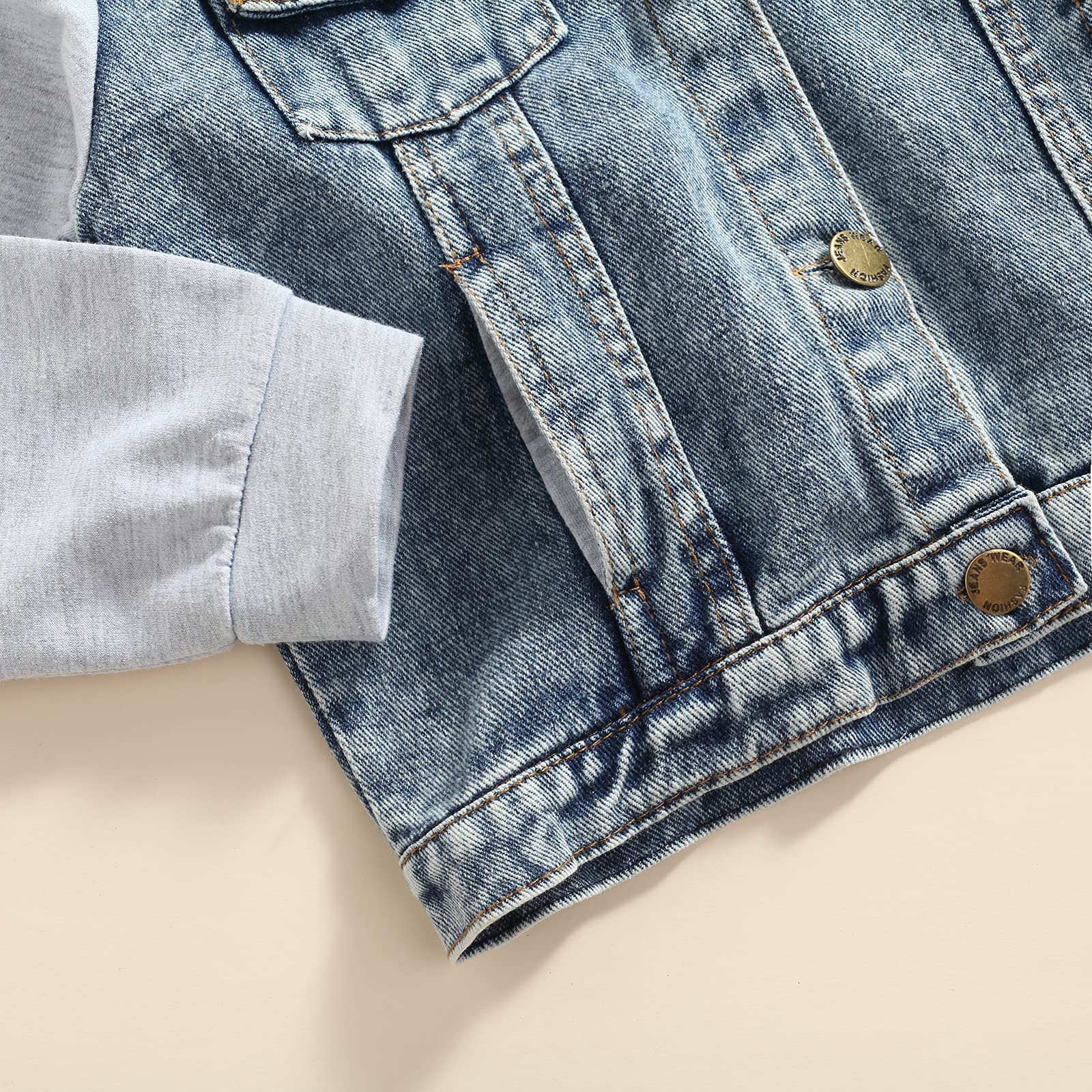 Kids Toddler Baby Girl Boy Denim Jacket Hoodie Button Coat Top Spring Fall Outfit Clothes (Grey, 4-5 Years)