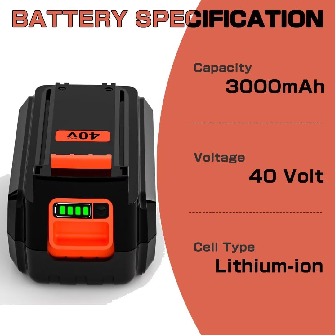 2Pack 40 Volt MAX 3.0Ah Lithium ion Replacement Battery Compatible with Black and Decker 40V Battery LBX2040 LBXR36 LBXR2036 LST540 LCS1240 LBX1540 LST136W 40V Cordless Power Tools Battery (Orange)