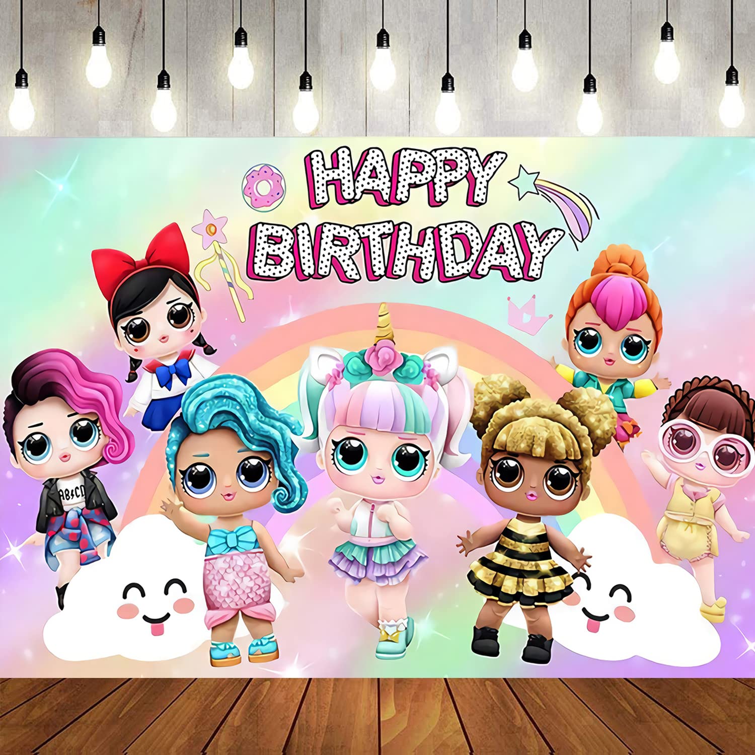 7X5FT Doll Toy Backdrop Girls Happy Birthday Photo Photography Backdrops Dolls Birthday Party Background Newborn Baby Shower Banner