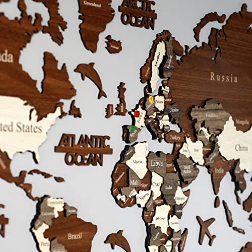 3D Wooden World Map, Wood Wall Map, Housewarming Gift, World Map, Wall Art Decor, Wooden Travel Map, Birthday Gift (L Standard - 59x35 inches)