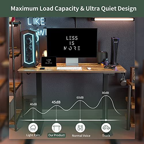 FEZIBO Height Adjustable Electric Standing Desk, 48 x 24 Inches Stand up Table, Sit Stand Home Office Desk with Splice Board, Black Frame/Rustic Brown Top