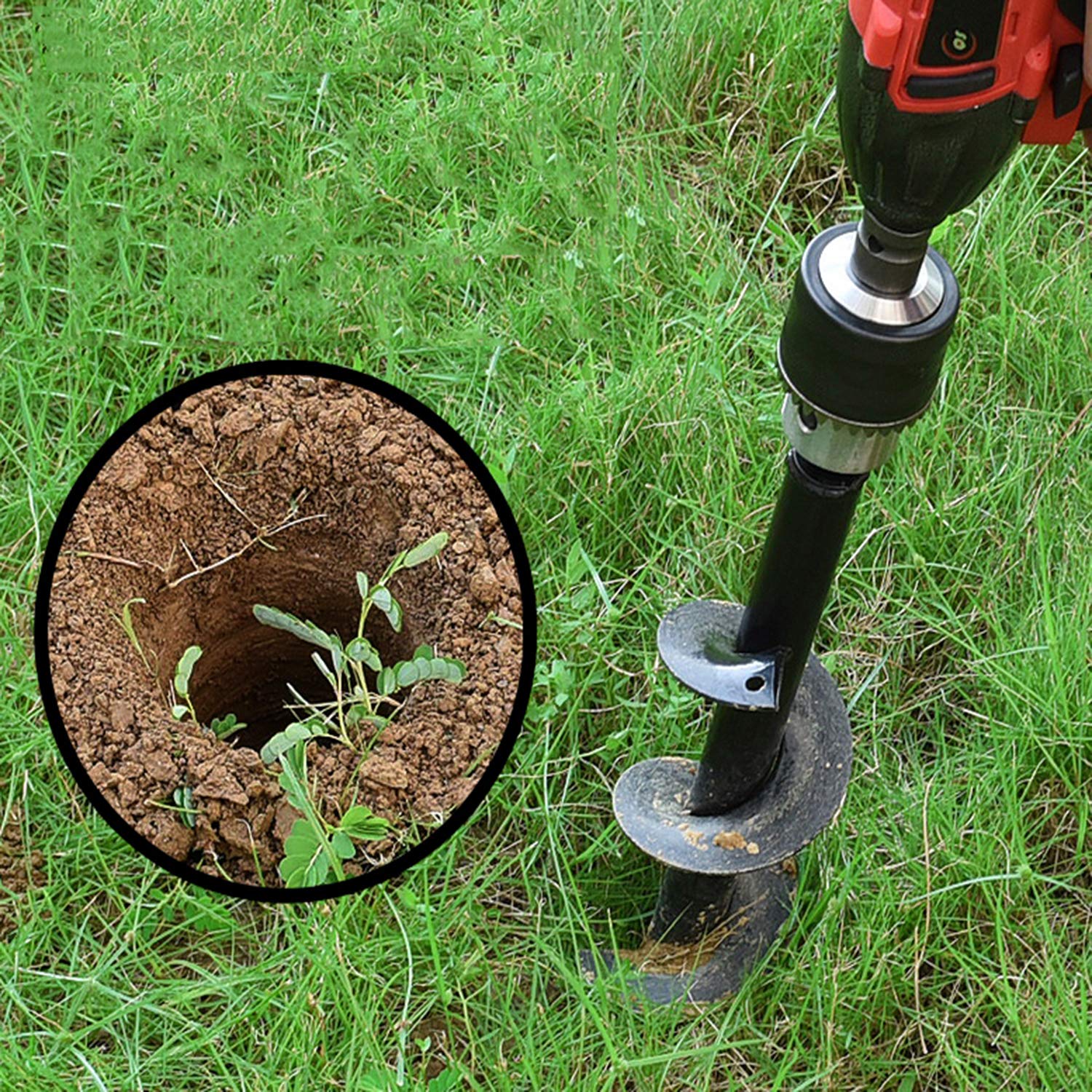 Gezhesiwei Auger Drill Bit Garden Auger Spiral Drill Bit Non Slip Earth Drill Auger for 38” Hex Drive Drill (3.5”X20”Black)