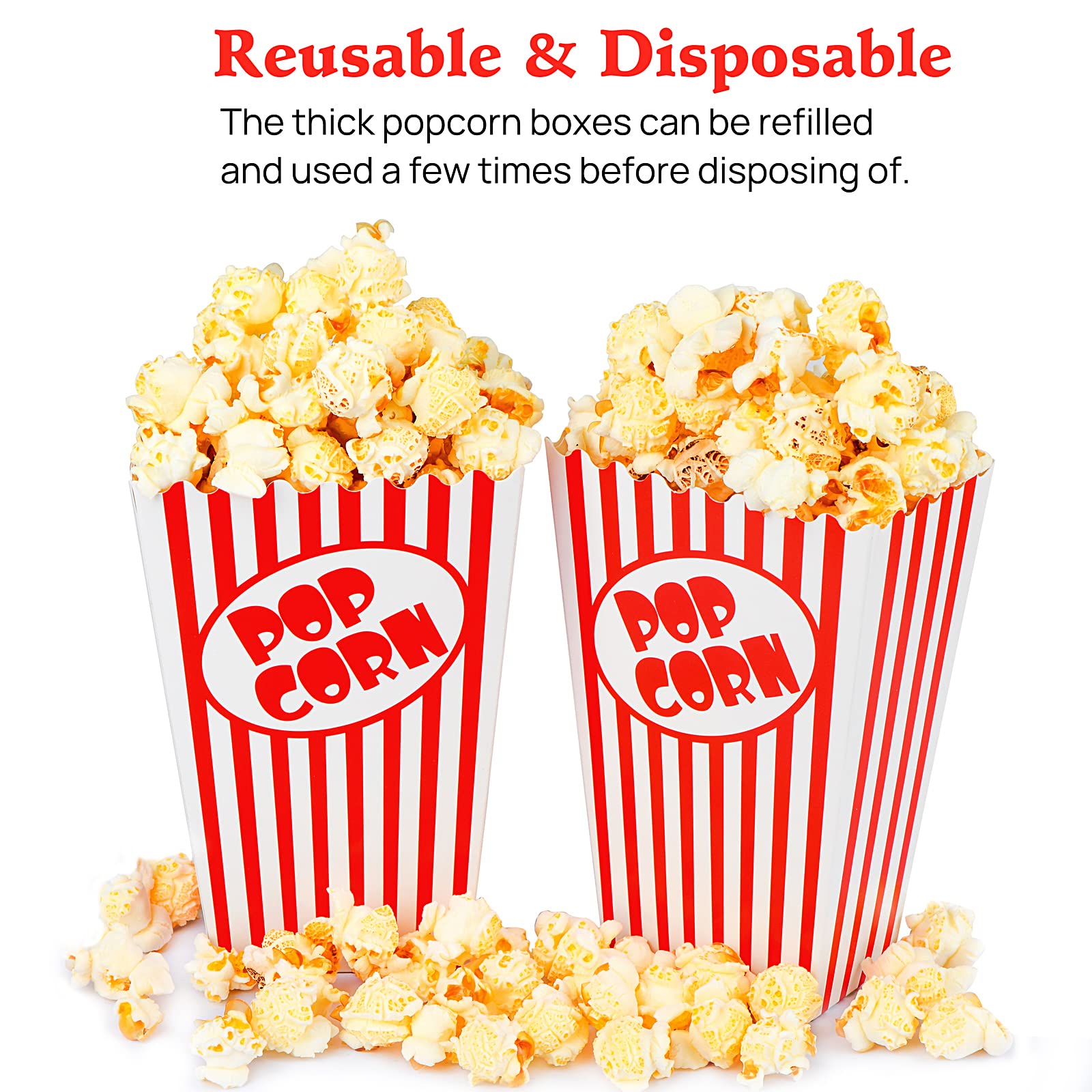 Zahaat 25 Mini Popcorn Boxes 5.5 Inches Tall Red and White Popcorn Bags Mini Pop Corn Buckets and Container for Movie Theater, Home, Carnival Party, Decorations