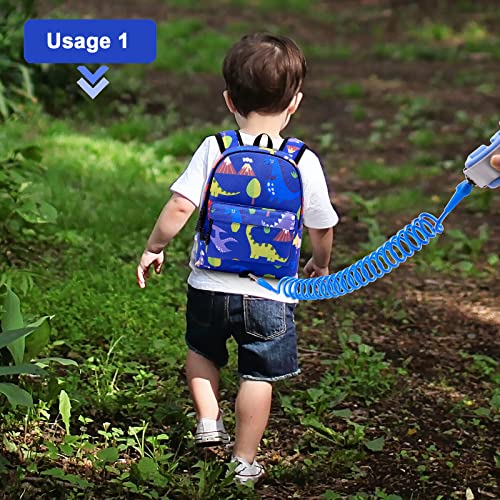 Accmor Toddler Harness Backpack Leash, Baby Dinosaur Backpacks with Anti Lost Wrist Link, Cute Mini Child Harnesses Leashes for Walking, Keep Kids Close Back Pack Rope Tether Rein for Boys Girls(Blue)