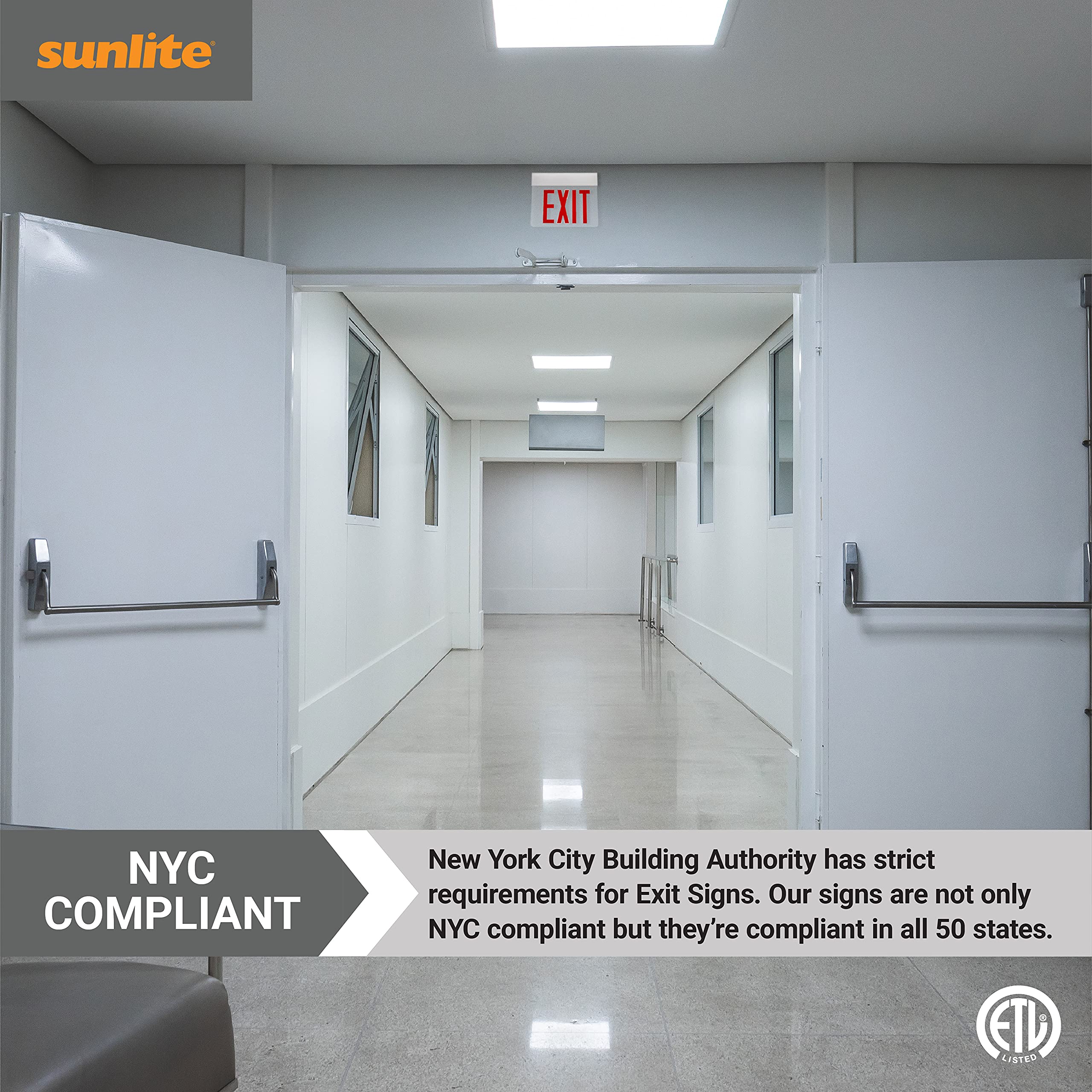 Sunlite 05277 LED Edge Lit Exit Sign, Clear Panel with Etched Bright Red Lettering, 90-Min Battery Power Back-Up, Dual Voltage 120-277V, Universal Mounting, Long Lasting, Fire Safety, NYC Compliant