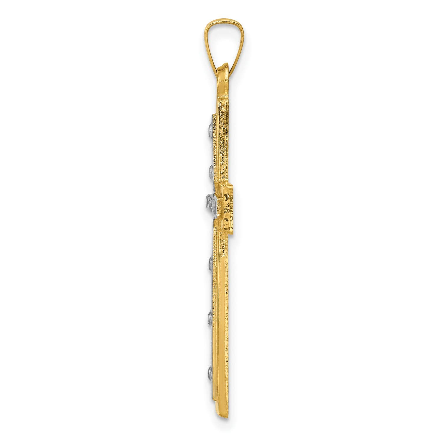 14k Yellow Gold Hollow Latin Cross Pendant With Rhodium Center And Rivet Style Accents 33 mm x 20 mm