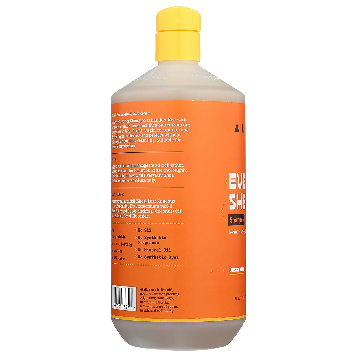 Alaffia EveryDay Shea Shampoo, Unscented, Gentle Cleansing Shampoo for Normal to Dry Hair. Made with Fair Trade Unrefined Shea Butter, No Parabens or Phthalates, 32 fl oz