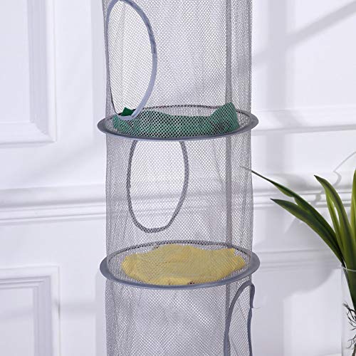 coastal rose 2Pcs Stuffed Animal Storage Foldable Stuffed Animal Net or Hammock Organizer, 4 Compartments Hanging Mesh Toy Storage Hammock for Kid Room Toys, Gloves, Hats, Socks(Grey)