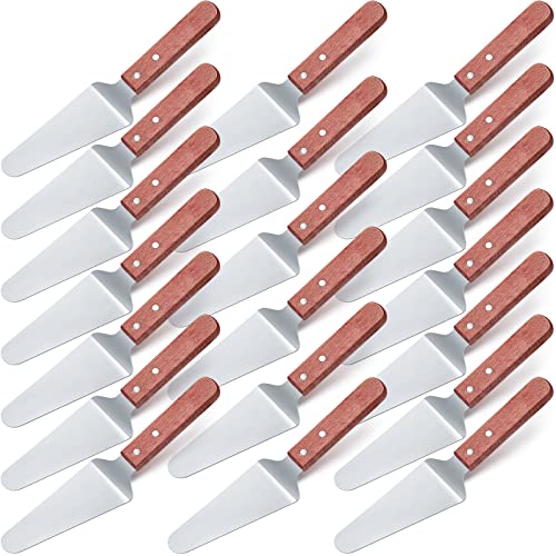 20 Packs Wood Handle Pizza Pie Server Stainless Steel Pizza Spatula Server Non Slip Triangular Spade Spatula Easy to Grip Pie Spatula Cutter Pie Knife Cake Serving Utensils for Desserts Pizza Cake