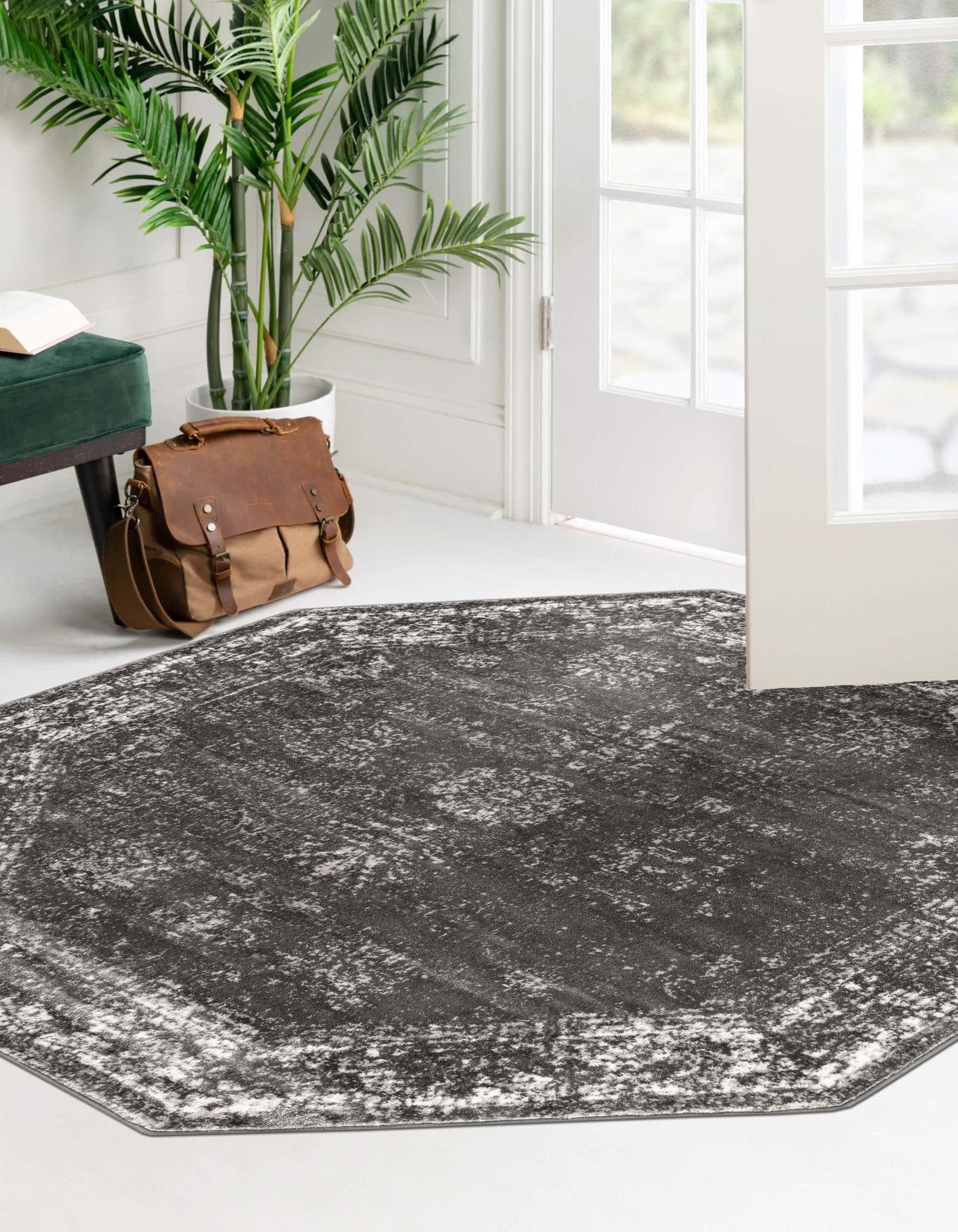 Rugs.com Monte Carlo Collection Rug β 5' Octagon Dark Gray Medium Rug Perfect for Living Rooms, Kitchens, Entryways