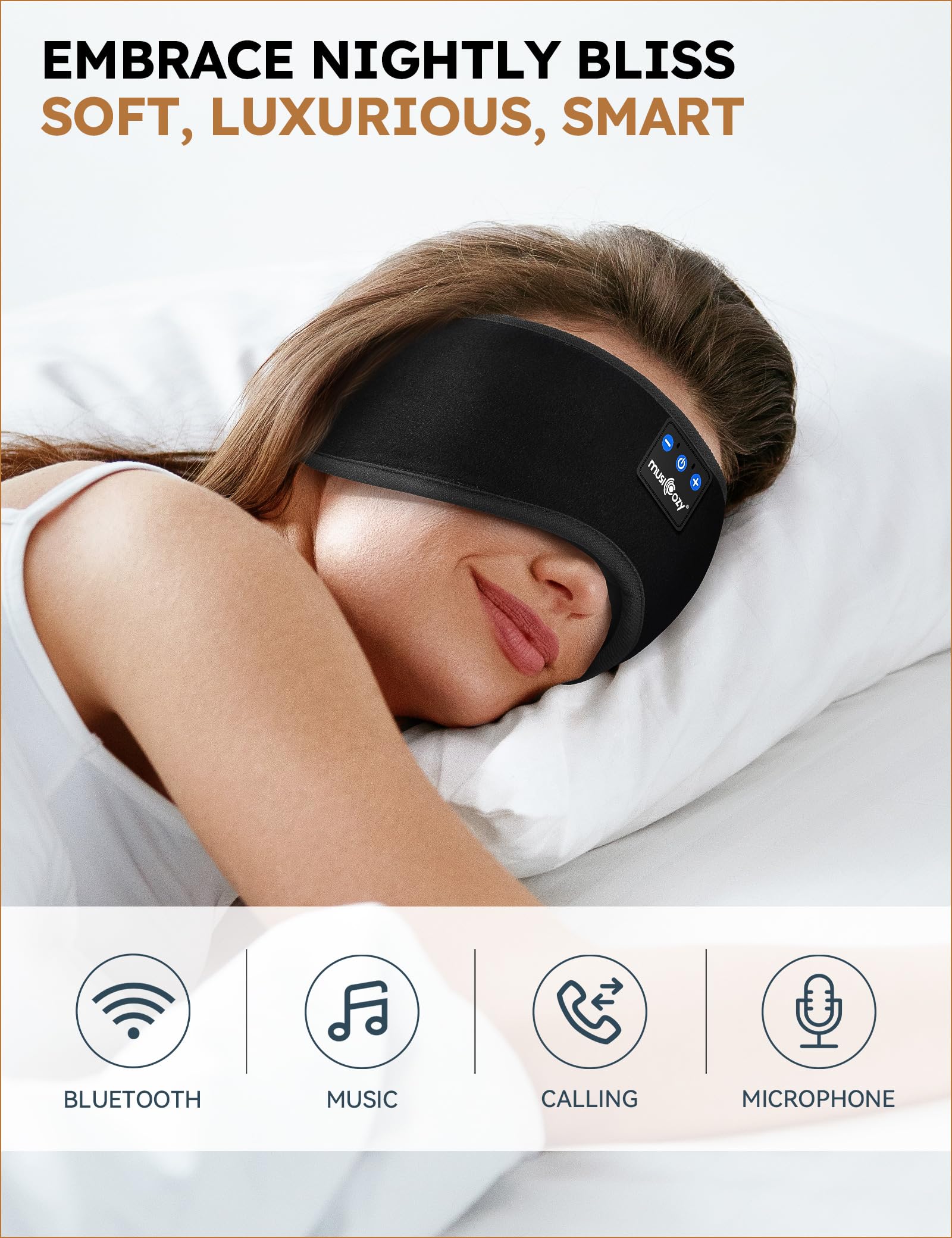 MUSICOZY Sleep Headphones Bluetooth 5.2 Headband Sleeping Headphones Sleep Mask, Wireless Music Eye Mask Sleep Earbuds for Side Sleeper Men Women Cool Tech Gadget Unique Gift Office Travel, Pack of 2