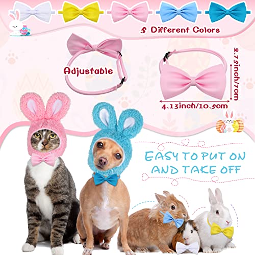 20 Pcs Easter Costume Set Bunny Ears Costume for Dogs Cats 10 Bunny Rabbit Hat with Ears Bunny Ears Pet Headband 10 Bowtie Collar Hats for Cats Small Dogs Costume Accessory