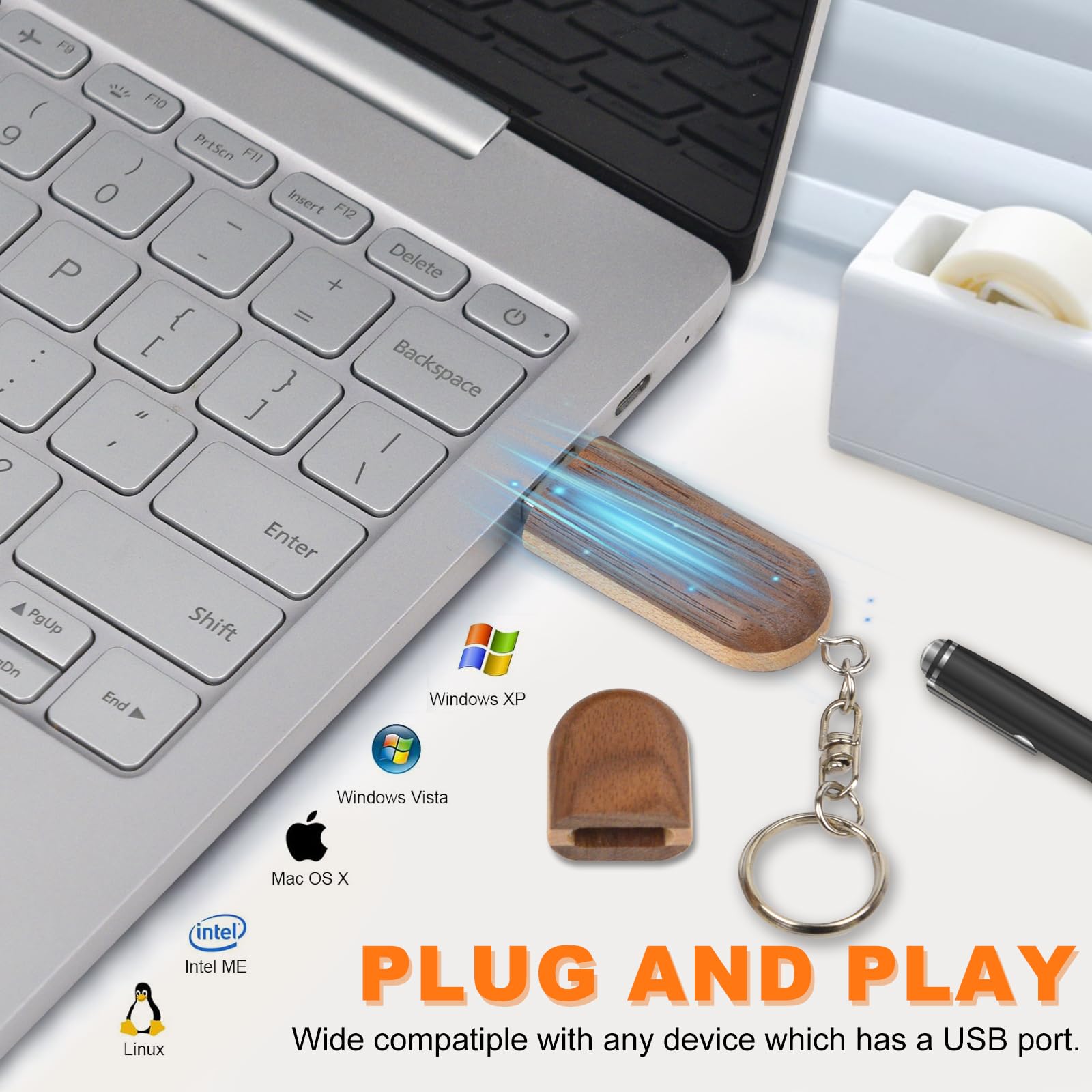 USB 2.0 Flash Drive Two-Color Wood USB 2.0 Memory Stick Pen Drives with Wooden Box (32GB, Tan)
