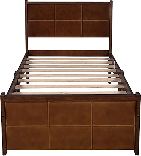 ATH-S Twin Size Platform Bed, Wood Platform Bed Frame with Headboard and Footboard, Solid Wood Legs, Wood Slats Support, No Box Spring Needed, Easy Assembly, Platform Bed Frame for Kids Teens Adults(W