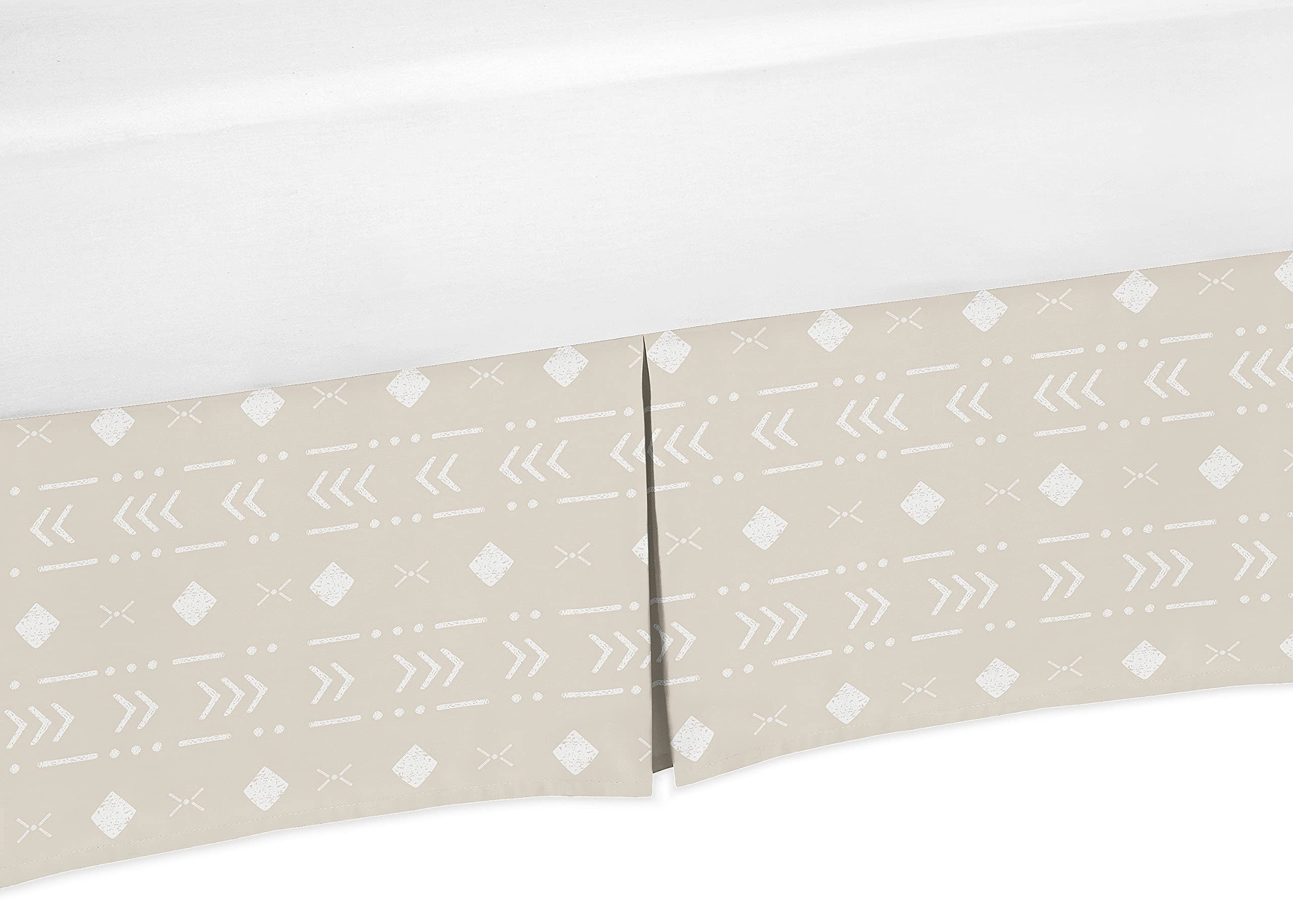 Sweet Jojo Designs Boho Aztec Geometric Boy or Girl Baby Nursery Crib Bed Skirt Dust Ruffle - Gender Neutral Beige Taupe Tan and White Bohemian Southwest Tribal for Llama Collection