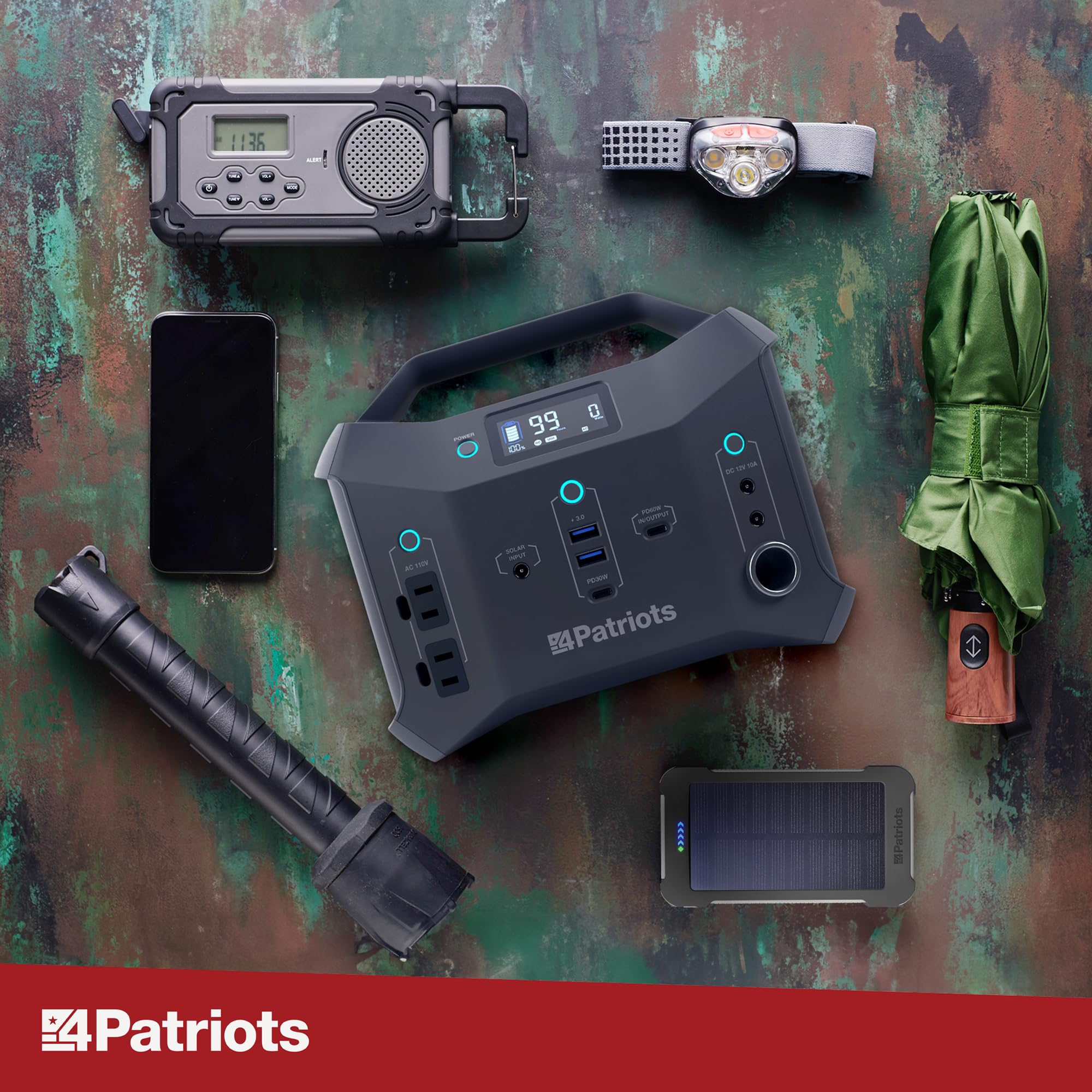 4Patriots Patriot Power Sidekick Solar Generator, 300wH Portable Power Station with 40 Watt Solar Panel, AC Fast Charging in 5 Hours, Dual 110V AC Outlets, Only 8 Lbs, Perfect for Camping Accessories