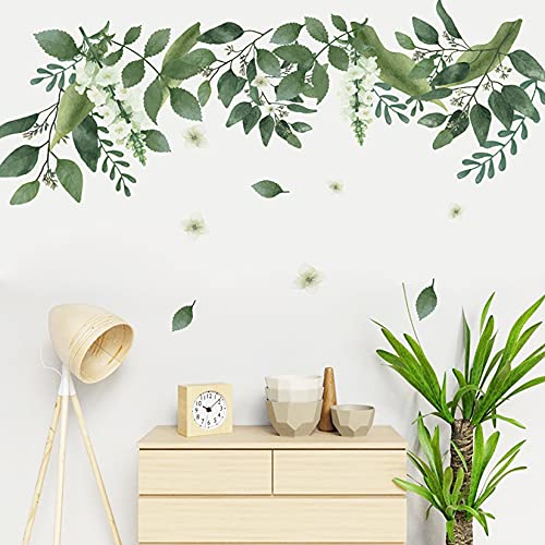 Hanging Green Vine Wall Decals, IVIOOO Eucalyptus Leaves Plants Wall Stickers for Kid Bedroom, Creative Removable Peel and Stick Wall Sticker Art Murals Living Room Sofa TV Background Wall Art Decor