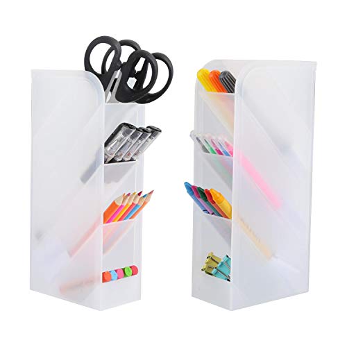 Fujinzhu 2 PCS Desk Organizer, Pencil Holder with 8 Compartments Pen Organizer for Home School Office Desk Supplies Accessories - Translucent White
