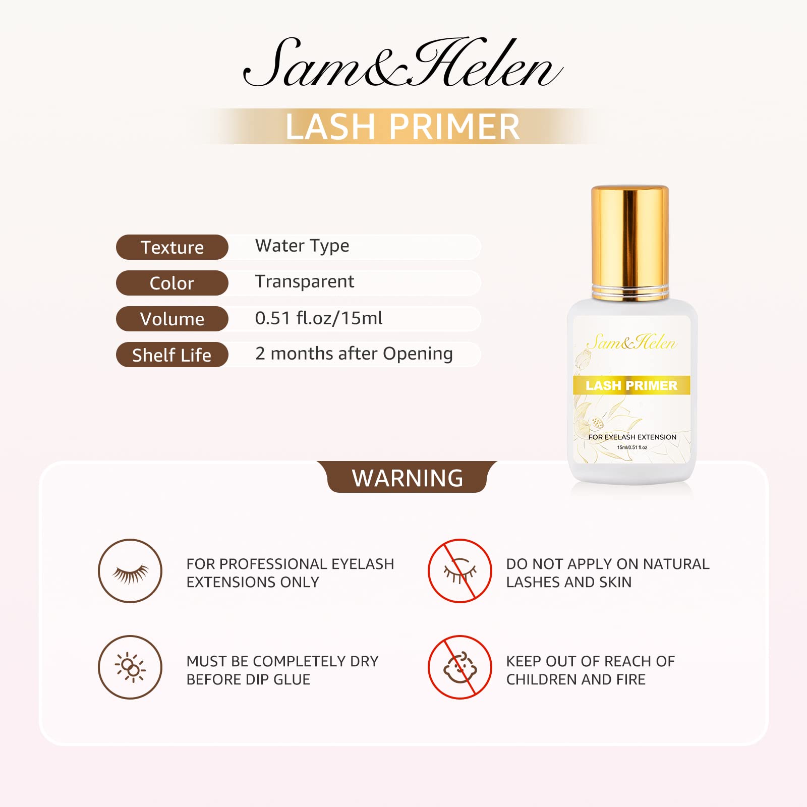 Eyelash Extension Primer Lash Cleanser, Protein Oil Remover, Longer Adhesive Bonding Power Retention, Semi-Permanent Lash Extensions Supplies 15ml by Sam&Helen