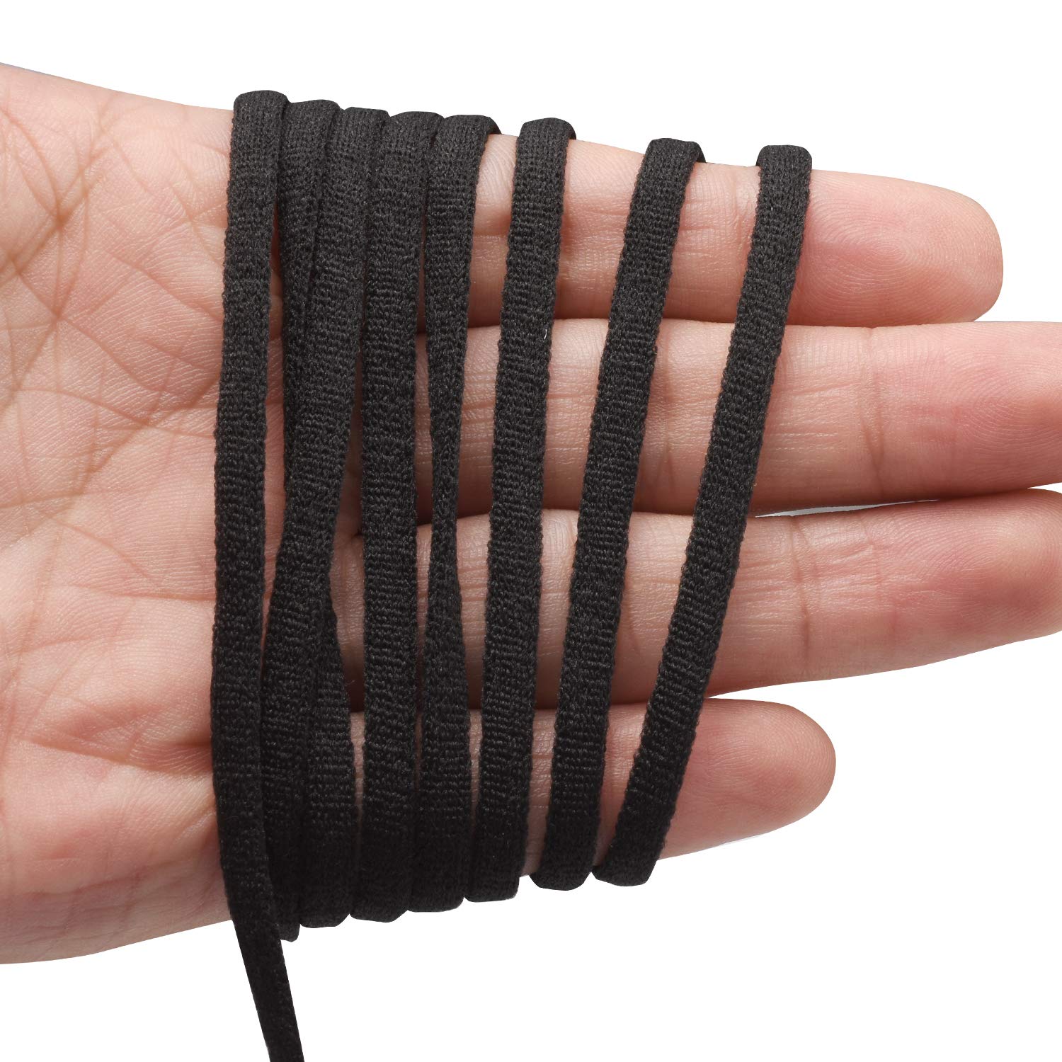 125Yard 1/5 Inch Wide Black Elastic String Cord Bands Rope with 100 pcs 50MM Aluminum Nose Bridge for Sewing Crafts DIY Mask (Black)