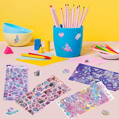 3D Puffy Unicorn Stickers for Girls Kids | Cute Sparkle Rainbow Stars Moons Clouds Candy Stickers for Phone Cases, Laptops, Party Favors | 4 Sheets.