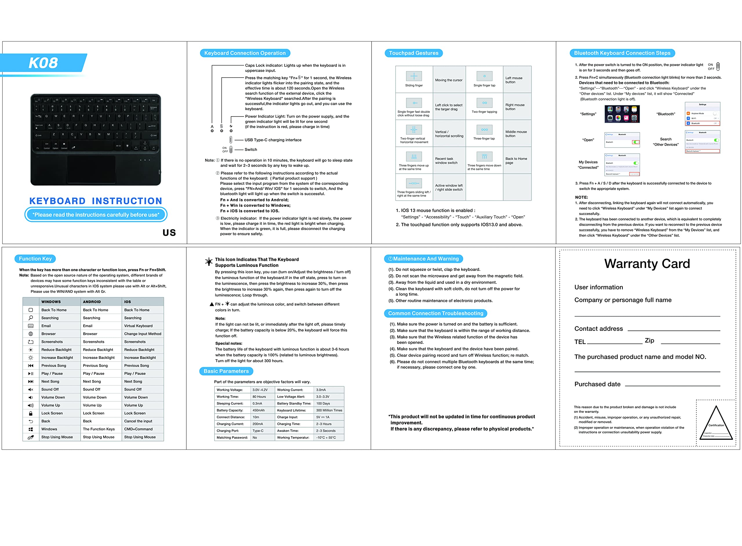 Bluetooth Keyboard with Touchpad Compatible with iOS/Android Windows, Ultra Slim 7-Colors Backlit Keyboard, Build in Trackpad Wireless Keyboard for iPhone/IPad/IPad Pro/Mac, Samsung Tablets, Laptop