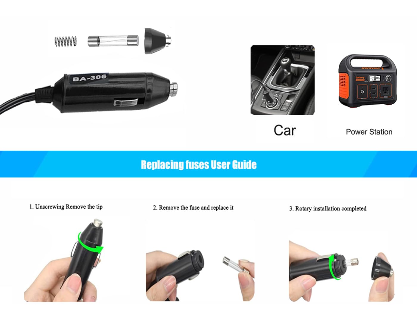 OEM BA-306 12V Car DC Adapter Power Cord Supply Compatible with Inogen One G3 G4 G5 Model IO-300 IO-400 1400-1000 1400-2000 BA-301 BA-503 BA306 Auto Vehicle Cigarette Lighter Plug Battery Charger