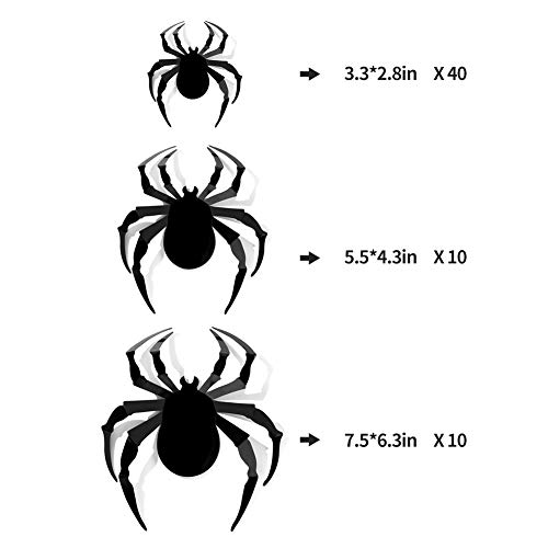 Halloween Home Decorations, 60 PCS 3D Large Spider, Realistic PVC Spider Stickers for Halloween Eve Party Supplies, DIY Scary Room Wall and Window Decor