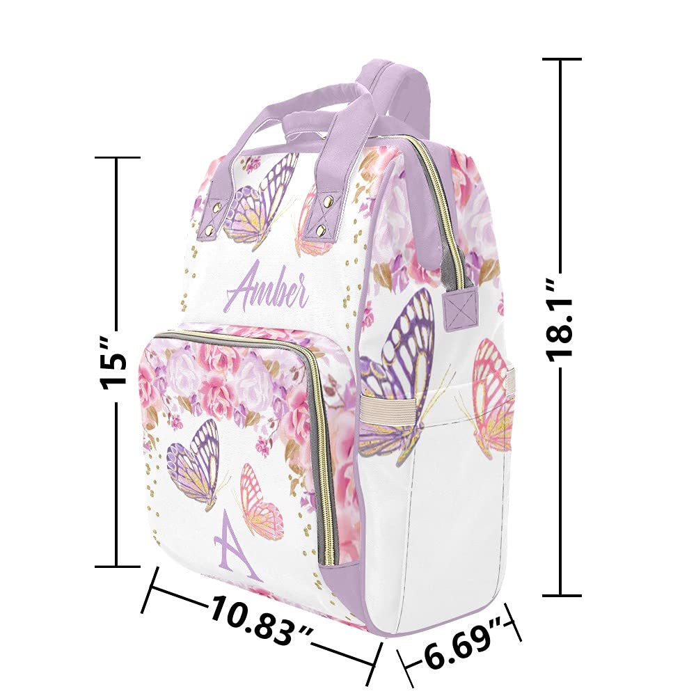 XOZOTY Purple Flower Butterfly Diaper Bags Backpack Personalized Baby Bag Nursing Nappy Bag Travel Tote Bag Gifts