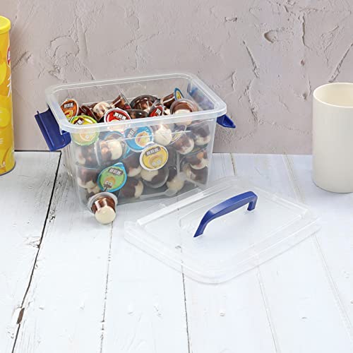 Jandson 3.5 Liter Clear Storage Bin, Latching Box Container with Blue Handle, 6 Packs