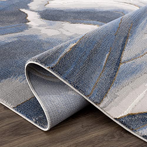 Abani Sand Wave Print Modern Blue & Grey Dining Room Rug - Non-Shedding 5β3β x 7β6β (5'x8') Rugs Multicolor Swirl Pattern Area Rug