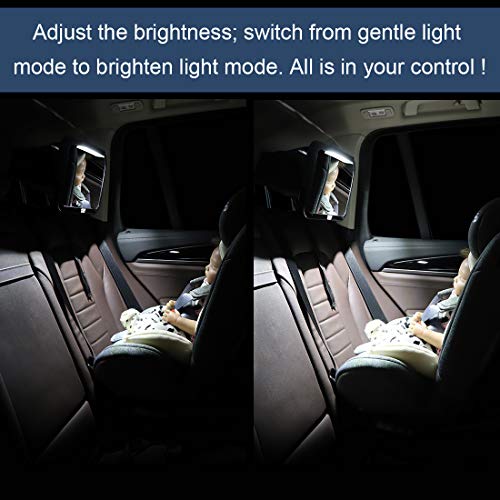 Baby Car Mirror with Light Innokids Dual Mode LED Lighting by Remote Control Clear View of Infant in Rear Facing Back Seat While Night Driving (Black)