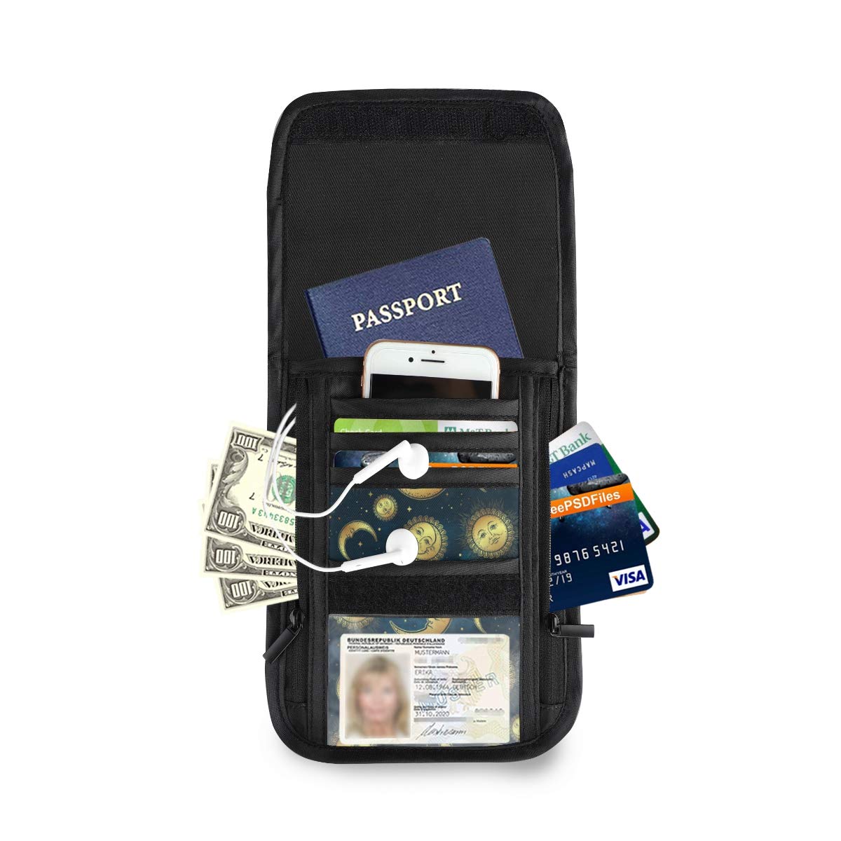 ALAZA Gold Moon Sun & Star Night Sky Boho Small Crossbody Wallet Purse Bohemian Cell Phone Bag Rfid Passport Holder with Credit Card Slots
