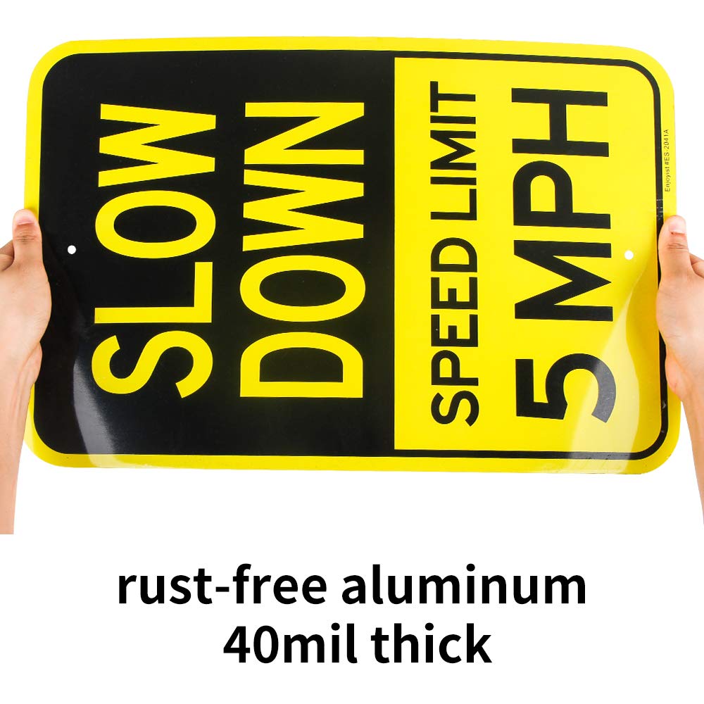 2-Pack Large Slow Down Sign, Speed Limit 5 MPH Sign, 18"x 12" .04" Aluminum Reflective Sign Rust Free Aluminum-UV Protected and Weatherproof
