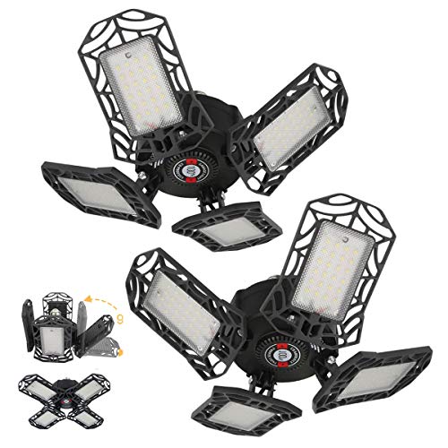 2 Pack LED Garage Lights 10000LM Aluminum LED Garage Lights Ceiling Led 100W Shop Light Deformable LED Work Lights Bulb E26 6000k Screw-in Garage LED Ceiling Light for Garage, Basement