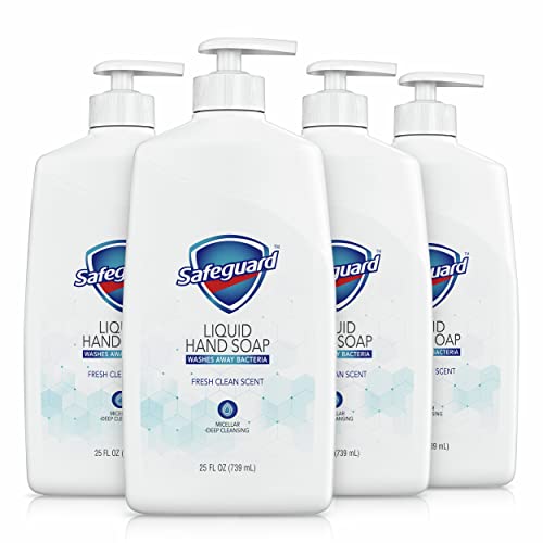Safeguard Liquid Hand Soap, Washes Away Bacteria, Micellar Deep Cleansing, Fresh Clean Scent, 25 Oz (Pack of 4)