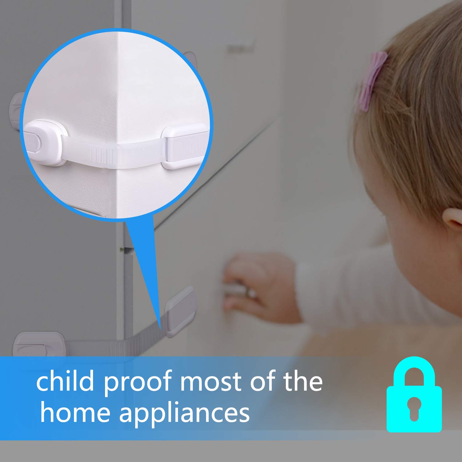 Child Safety Locks Cabinet Lock (5 Pack) Adjustable Baby Lock is Suitable for refrigerators, Drawers, cabinets, etc, Toilet lids, Doors,Without Drilling Sticky Child Locks