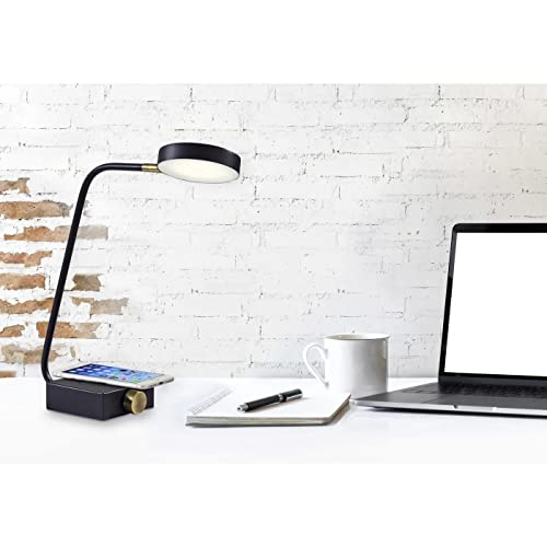 Adesso 3618-01 Conrad LED Desk Lamp Wireless Charging, 7W LED, 5W QI, USB Port, Indoor Lighting Lamps