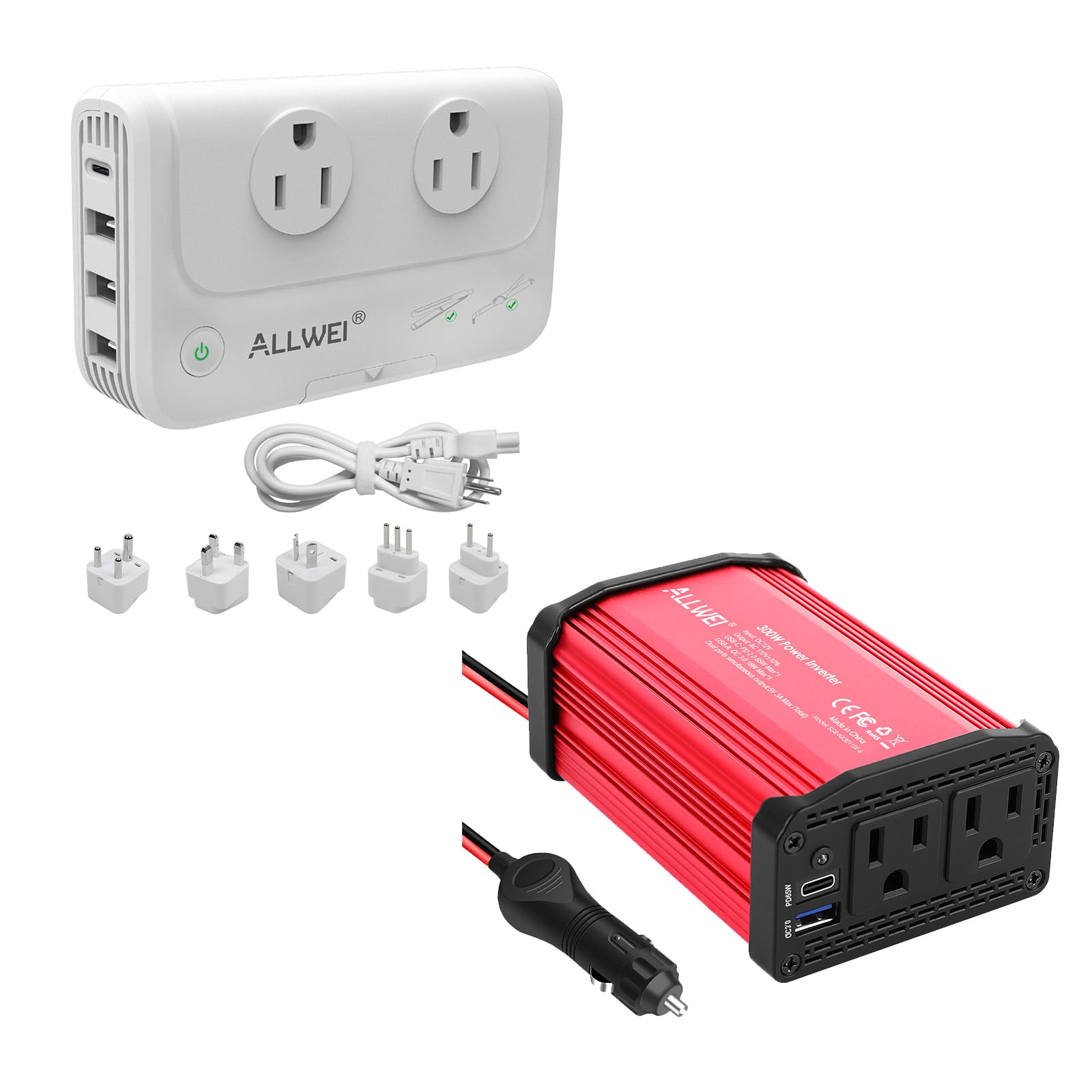 300W car Power Inverter with USB-C PD65W and 230W Power Voltage Converter 220V to 110V